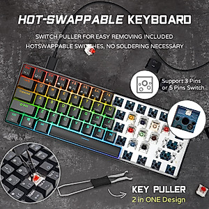 RK ROYAL KLUDGE RK61 Wired 60% Mechanical Gaming Keyboard RGB Backlit Ultra-Compact Hot Swappable Red Switch Black