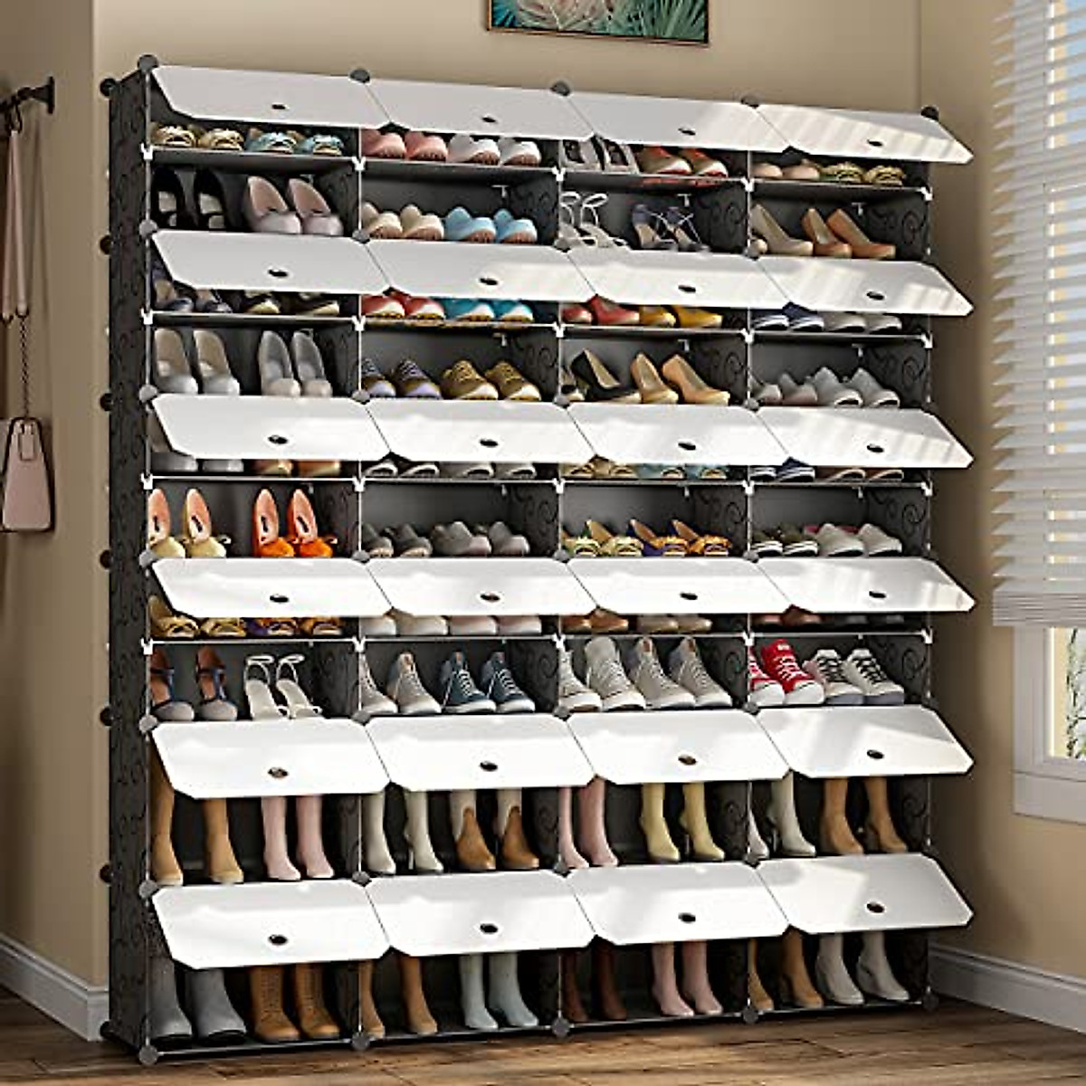 KOUSI Portable Shoe Rack Organizer 96 Pair Tower Shelf Storage Cabinet Stand Expandable for Heels, Boots, Slippers， 12 Tier