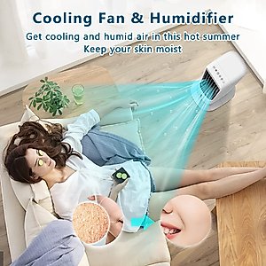 2-In-1 Evaporative Air Cooler - 41” Quiet Cooling Tower Fan Humidifier Portable Swamp Cooler with Bladeless Design, 60° Oscillation, Remote Control, 3 Modes and 3 Wind Speeds, 12H Timer, 4 Ice Boxes