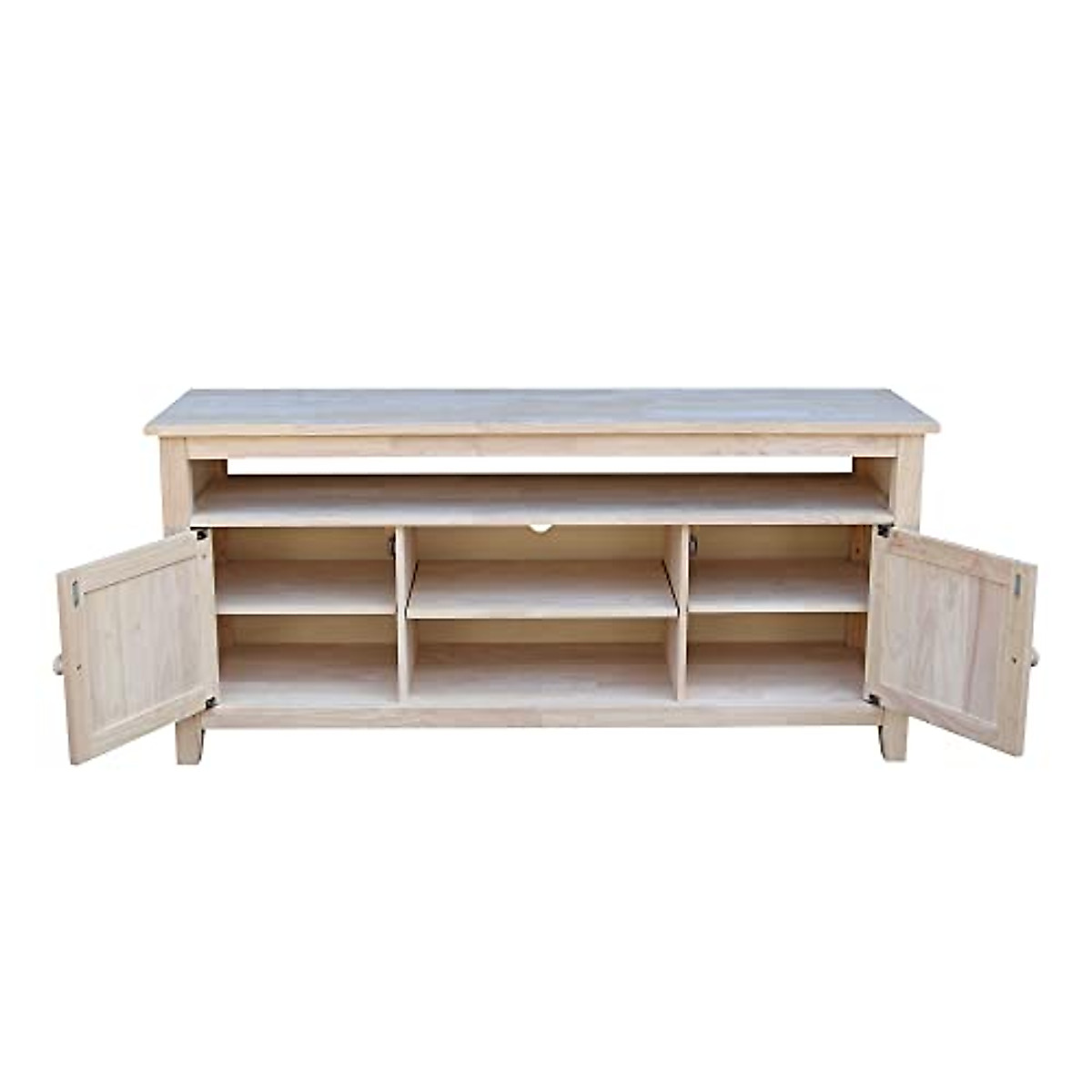 IC International Concepts 26" H, Entertainment TV Stand with 2 Doors Center Shelf 20.03''W x 15.24''D, Durable Solid Parawood Furniture, Living Room/Bedroom, Paint or Stain in Any Color, Unfinished
