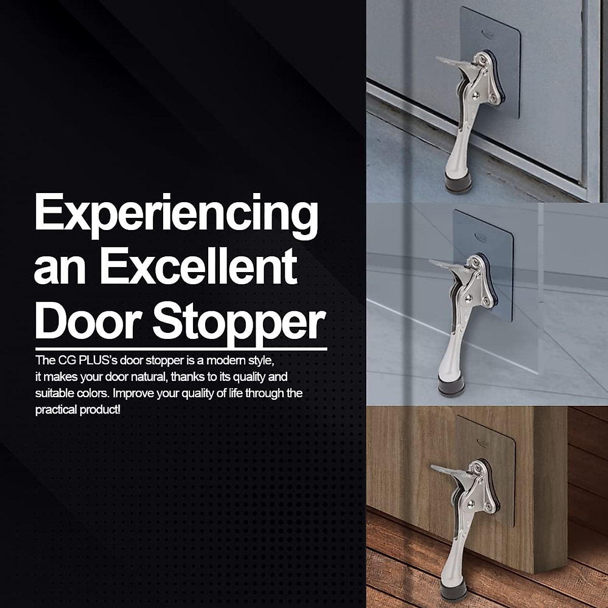 One-touch doorstop adhesive bracket , One-Touch semi-Automatic Metal Door Stopper, With Non-Slip Rubber Tip for Wood, Concrete, Tiled, and Carpeted Floors, Sticker (4inch x 1pack, white)