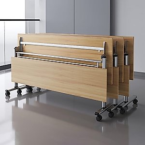 Foldable Meeting Table Set of 3,Flip Top Mobile Training Table with Modesty and Lockable Wheels, for Conference Rooms,Training Rooms,Media Centers,Classrooms