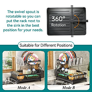 PXRACK Dish Drying Rack, Dish Racks for Kitchen Counter, Rrustproof Large 2 Tier Dish Drying Rack, Space-Saving Dish Drainers for Plate Utensil Cup Dish Drying Rack with Drainboard