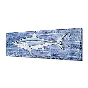 SYGALLERIER Shark Canvas Wall Art with Textured - Fish Paintings in Blue and White Color - Contemporary Sea Life Artwork for Living Room Bedroom Bathroom Decor