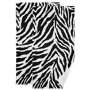 Naanle Simple Style Zebra Pattern Soft 2 Piece Fluffy Guest Hand Towels, Multipurpose Decor for Bathroom, Hotel, Gym and Spa (14" x 28",Black White)