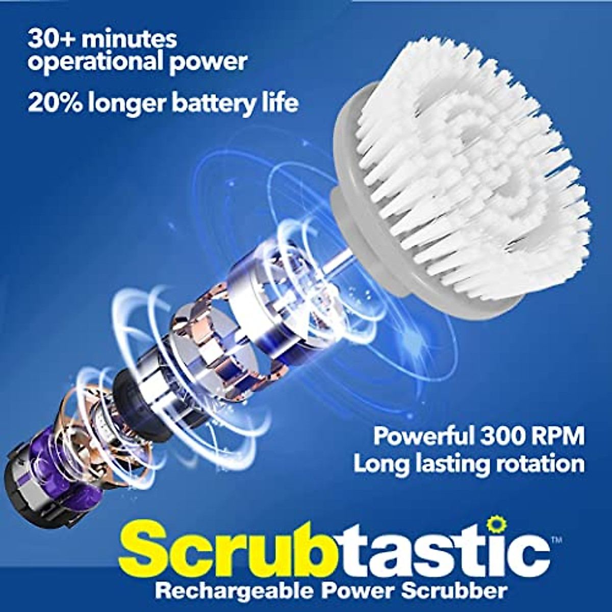 Scrubtastic Spin Scrubber, Electric Shower Scrubber – Rechargeable, Multipurpose Extendable Tile Cleaner, Bathroom, Floor & Grout Bathtub Power Scrubber with 3 Rotating Brush Heads, Improved for 2022