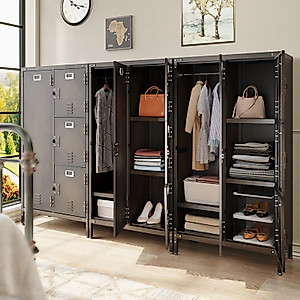 MIIIKO Steel Wardrobe Cabinet Locker, Rustic Metal Storage Cabinet with Shelf, Lockable Doors and Hanging Rod, Industrial Locker Cabinet for Living Room, Bedroom, Home Office and Club