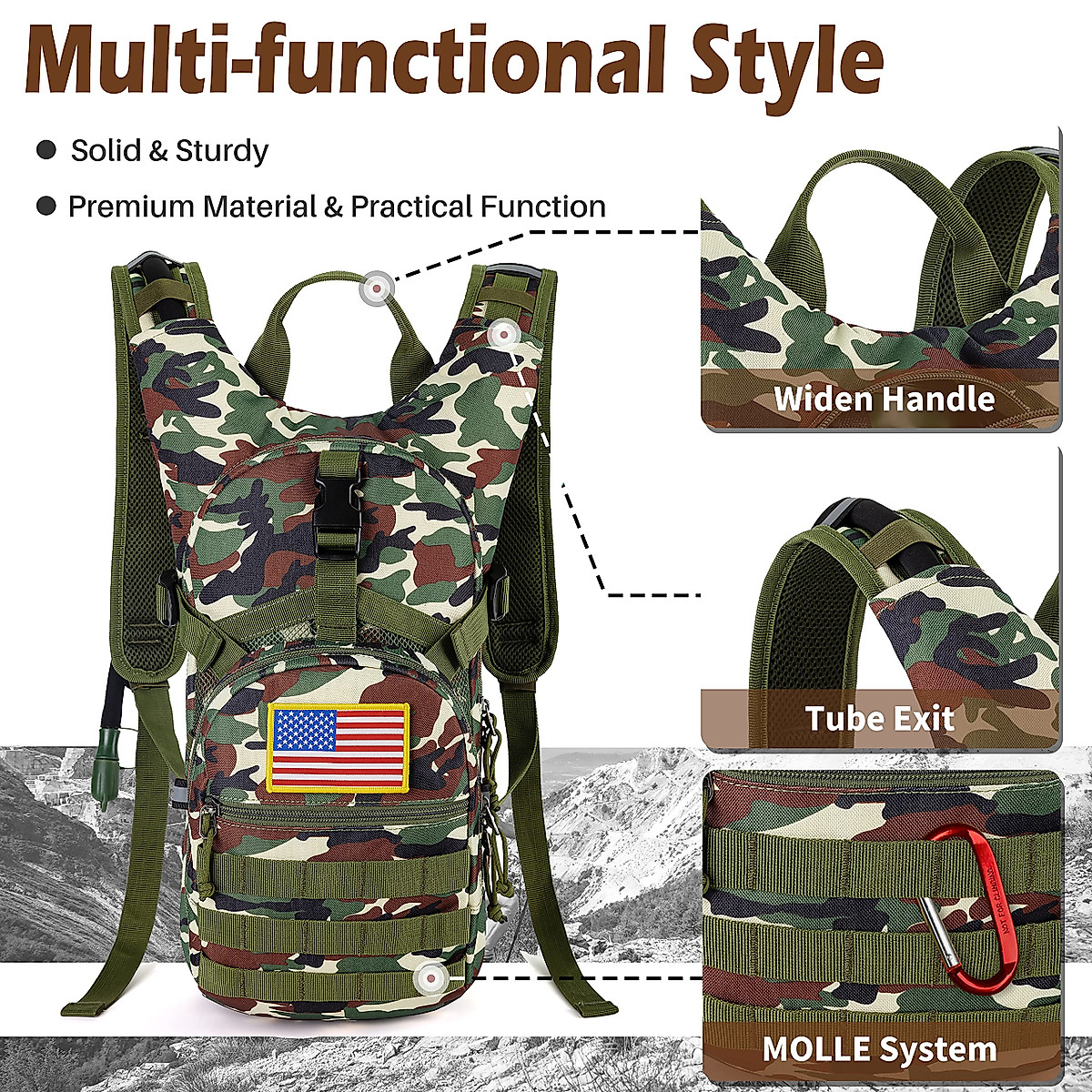 Gelindo Military Tactical Hydration Backpack with 2L Water Bladder Light Weight, MOLLE Tactical Assault Pack for Hiking Biking Running Walking Climbing Outdoor Travel