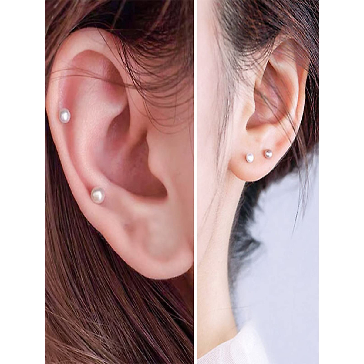 SILBERTALE Pearl Stud Earrings Sterling Silver Small Tiny 3-4mm White Freshwater Pearl Earrings Studs for Women Gold