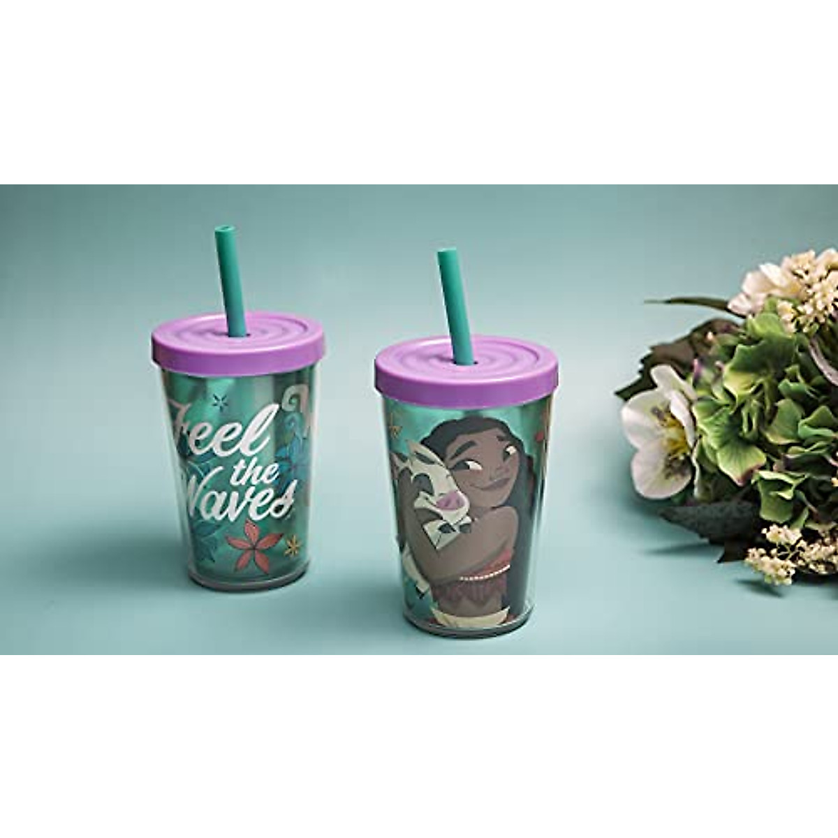 Zak Designs 13oz Disney Moana Movie Double Wall Tumbler with Lid and Straw, Made of Break-Resistant Plastic (13oz, Non BPA)
