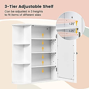 LOKO Bathroom Medicine Cabinet with Mirror, Wall Mounted Storage Cabinet w/Mirrored Door, Open Shelves & Adjustable Shelves, Bathroom Wall Mirror Cabinet, 26 x 6.5 x 25 Inches (White)