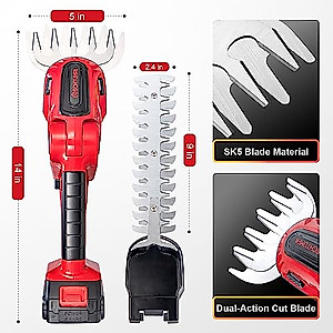 SCHTUMPA 21V 1260-RPM Cordless Grass Shears, 2-in-1 Mini Hedge Trimmer Cordless, Handheld Grass Trimmer Cordless, Electric Bush Trimmer Cordless, 2 Batteries and Charger Included,Red