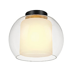 Globe Electric 61256 Aura 1-Light Flush Mount Ceiling Light, Bronze, Clear Glass Outer Shade, Frosted Glass Inner Shade, Brown, Bulb Not Included