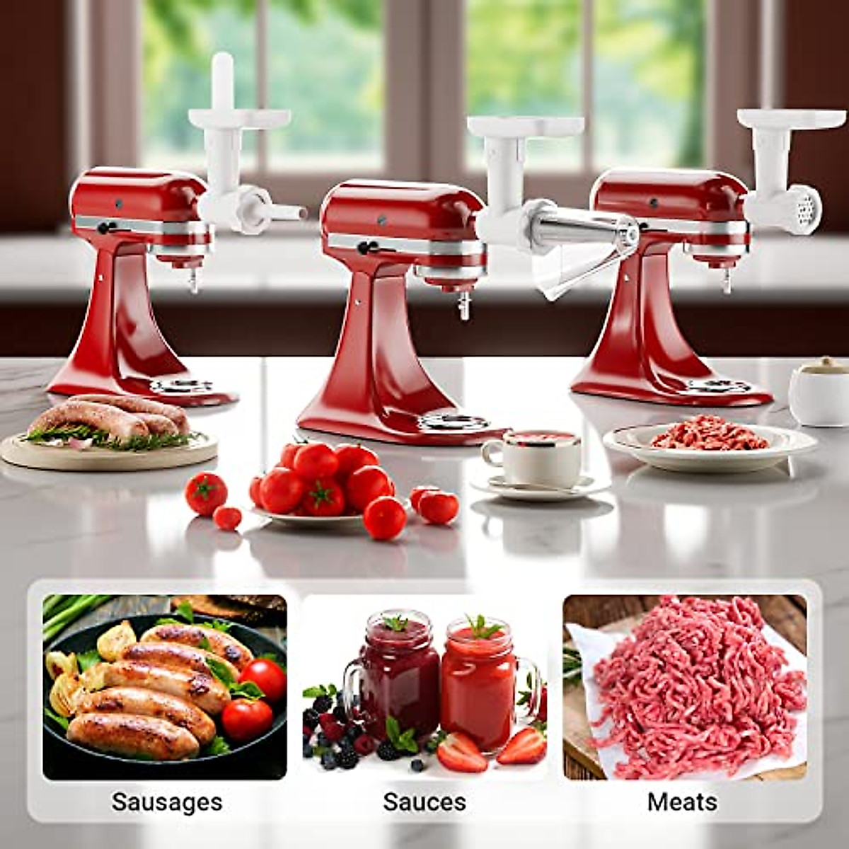 Gvode Slicer Shredder Attachment & Fruit and Vegetable Attachment Strainer Set with Meat Grinder