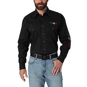 Wrangler Men's Western Logo Two Pocket Long Sleeve Button Shirt, Black