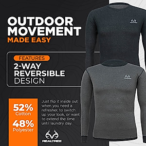 Realtree Reversible Mens Thermal Long Sleeve Shirt Hunting Gear- Base Layer Shirt for Men, Warm Waffle Knit Under Top Winter (US, Alpha, XX-Large, Regular, Regular, Black)