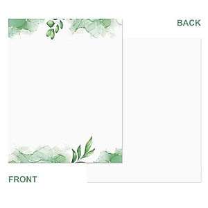 Loose Leaf Paper, Stationery Writing Paper, Greenery Letterhead Paper 8.5 x 11 Inches, 100 Sheets, Elegant Writing Paper, A4 Unpunched Refills Paper for Ring Binder/Discbound, Decorative Printer Paper