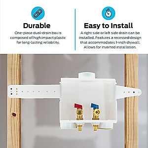 Eastman 1/2 Inch Expansion PEX Connection x 3/4 Inch MHT Washing Machine Outlet Box, Push to Connect Brass Plumbing Fittings, Double Drain, 60261