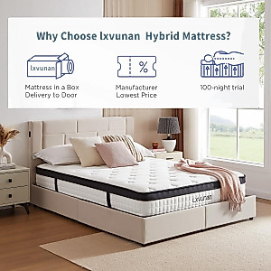 Lxvunan Queen Mattress, 10 Inch Box Mixed Mattress, Including Gel Memory Foam Mattress, Independent Bag Spring Mattress, Medium Hardness, Comfortable and Breathable