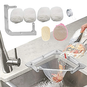 HiBD Kitchen Sink Triangle Tri-Holder Filter, Kitchen Sink Strainer, Sink Drain Strainer, with a Triangular Gray Rack and 200PCS Large Size Filtering Mesh Bags for Kitchen Leftover