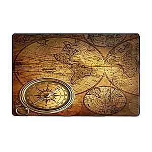 Magical Compass Washable Area Rugs,Old Vintage Retro Compass On World Map Soft Large Floor Carpets Non-Skid Rug for Kids Room Living Room Bedroom Home Decor 6.6x4 Ft