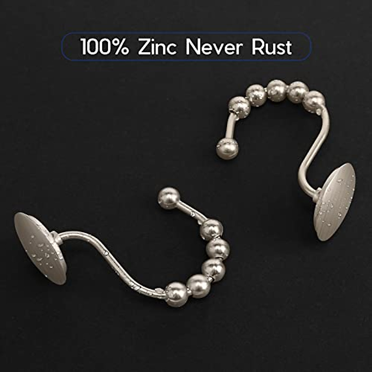 Nickel Shower Curtain Hooks Rust Proof：Durable Metal Shower Curtain Rings Easy Glide Shower Hooks for Shower Curtain Peyton Decorative Shower Curtain Hooks,Set of 12 Shower Rings