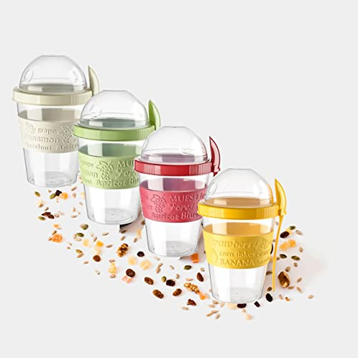 GanoOne Breakfast On the Go Cups, Take and Go Yogurt Cup with Topping Cereal or Oatmeal Container, Portable Lux Yogurt Cereal To-Go Container with Top Lid Granola & Fruit Compartment (Green)