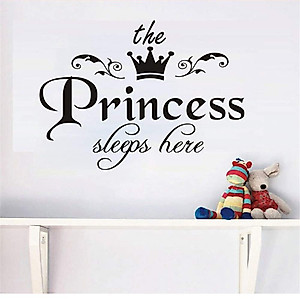 QISHENG The Princess Sleeps Here Wall Decal Vinyl Sticker for Kids Baby Girls Bedroom Decoration Nursery Home Decor Mural Design (The Princess Sleeps here, 40cm X 30cm(15.7"X11.8"）)