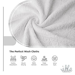 Villa Celestia 100% Cotton Wash Cloth for face & Body Set of 12, (12 x 12 inches) Sustainable, Soft, Highly Absorbent, Combed Cotton Wash Cloths Pack of 12 for Hotels, Spa, Bathroom, Dorm, White