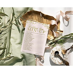 Pink and Gold Bridal Shower Word Scramble Game – 25 Pack, Couples Wedding Engagement Party Games, Reception Decor and Ideas, Fun Rehearsal Unscramble Guest Activities