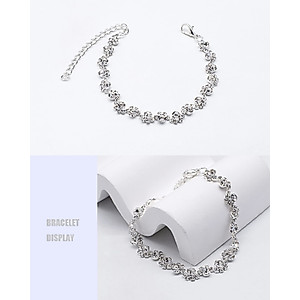 UDYLGOON Crystal Necklace Earrings Bracelet Jewelry Set Bride Bridesmaid Wedding Prom Party (Silver)