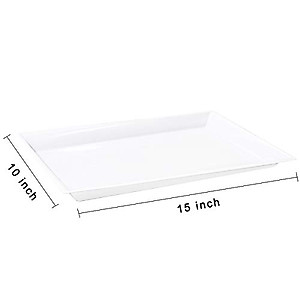 LLSF 12 Pack White Plastic Serving Trays, 15" x 10" Rectangle Serving Platters, Disposable Food Trays Perfect for Buffet & Parties, for Wedding and Party
