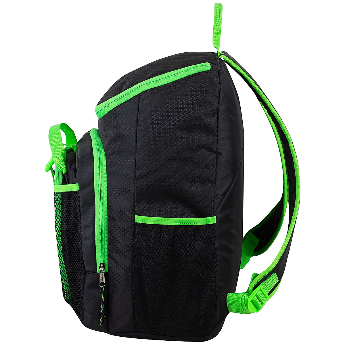 FUEL Teens Student Water Resistant Backpack Set Lunch Bookbag Bag Soft Reusable Insulated Cooler Lunch Box Thermal Travel Office Lunch Bag, Black with Neon Green