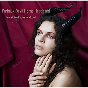 Furimuk Devil Horns Headband Black Cosplay Horn Hair Hoop Gothic Beauty Halloween Dress Up Hair Accessories Hairdress for Halloween Party Costume Hair Accessory (Black)