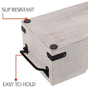 GoCraft 6 Compartment Flatware Caddy, Multipurpose Organiser for Kitchen Cutlery, Dining Silverware Condiments, Arts, Makeup Brushes, White Washed Mango Wood Caddy with Metal Handles