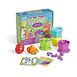 hand2mind Grab That Monster Fine Motor Activity Set, Fine Motor Skills Games for Toddlers, Occupational Therapy Toys, Preschool Learning Activities, Prewriting Toys, Color Sorting, Pincer Grasp Toys