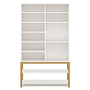 Tribesigns Shoe Storage Cabinet Freestanding Shoe Rack Organizer with 10 Adjustable Compartments, Modern 28 Pairs Wood Shoe Cabinet with Storage Shelf, for Entryway, Bedroom, White and Gold