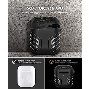MOBOSI Military AirPods Case Cover Designed for AirPods 2 & 1, Full-Body Protective Vanguard Armor Series AirPod Case with Keychain for AirPods Wireless Charging Case, Black [Front LED Visible]