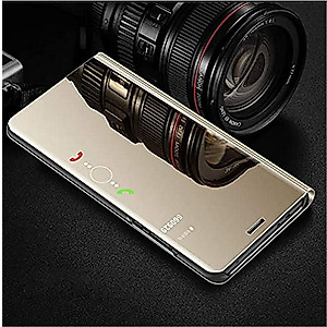 IMIRST for Redmi Note 9s Case Luxury Bookstyle Clear View Window Electroplate Stand Full Body Protective Flip Folio Slim Cover for Redmi Note 9 Pro Mirror:Golden QH
