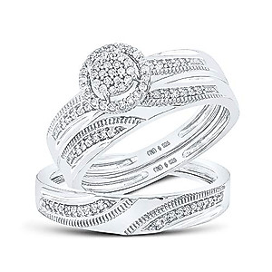 Sterling Silver His Hers Round Diamond Cluster Matching Wedding Set 1/4 Cttw