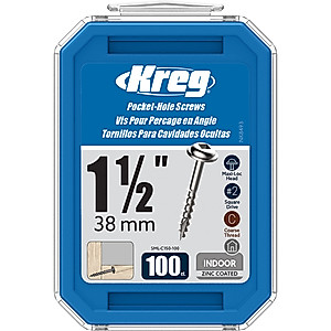 Kreg SML-C150-100 Zinc Pocket Screws, 1 1/2-Inch, #8 Coarse Thread, Maxi-Loc Head (100 Count)