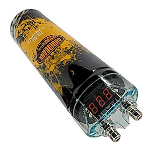 Audiobank 3.5 Farad Capacitor Car Audio 3500 Watts Power 12V Car Digital Power 3 Digit Display and Complete 1500 Watts 8 Gauge Car Amplifier Installation Wiring Kit Red