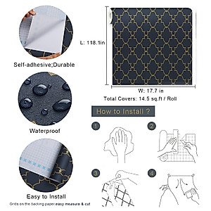 Timeet Peel and Stick Wallpaper Blue and Gold Contact Paper Geometric Wallpaper Self Adhesive Removable Wallpaper for Bedroom Living Room Wall Covering 17.7 "x 118.11"