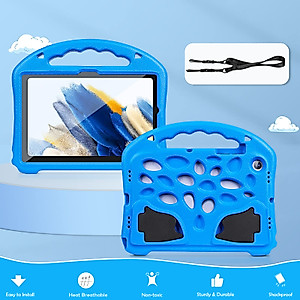 ZtotopCases Kids Case for Samsung Galaxy Tab A8 10.5 Inch(SM-X200/SM-X205/SM-X207),Shockproof Rugged Protective Cover with Handle Stand & Shoulder Strap for 10.5" Tablet A8 2022 for Kids Children,Blue