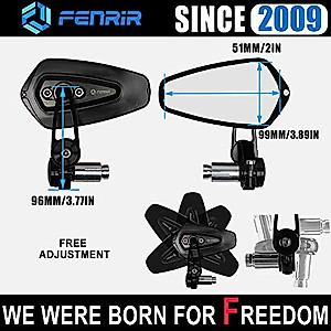 FENRIR CNC Aluminum Alloy Cafe Racer Black Motorcycle Bar End Mirrors Side Folding 22MM 7/8" inch Handlebar Mirror Universal Rear View For M6/M8 Standard Super Sport Naked Street Bike Scooter Minimoto