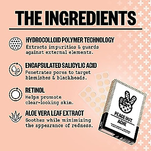 Peace Out Skincare Acne Dots. Hydrocolloid Anti-Acne Pimple Patches with Salicylic Acid and Vitamin A to Quickly Clear Blemishes (20 dots)