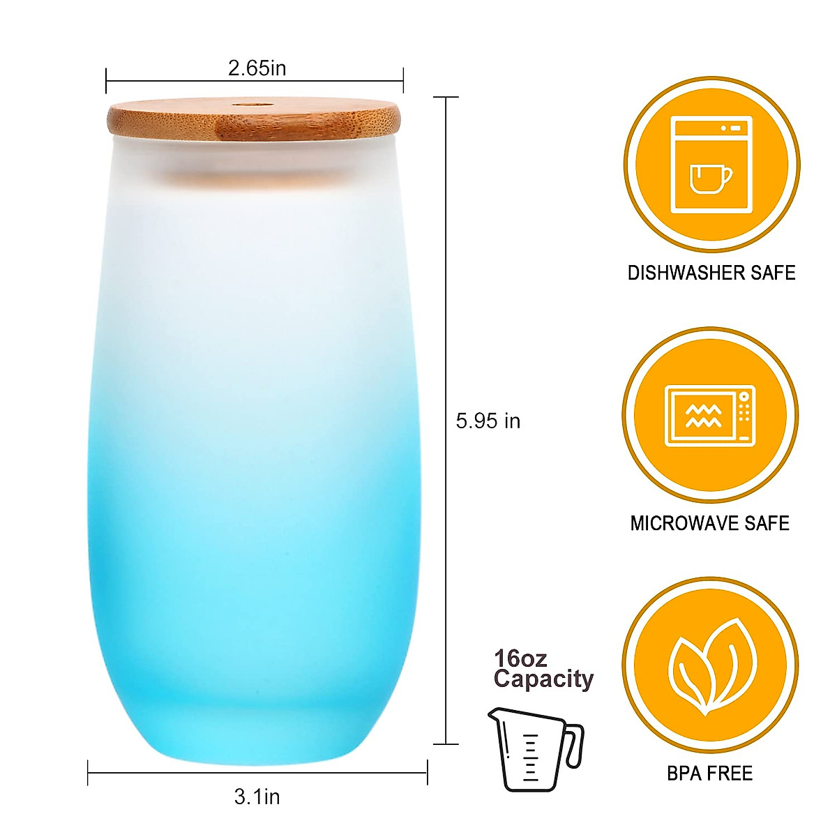 Ufrount 16 OZ Colorful Drinking Glasses with Lids and Straws, Vibrant Highball Glasses Set of 8,Color Gradient Glass Cup for Coffee,Beverage,Cocktail