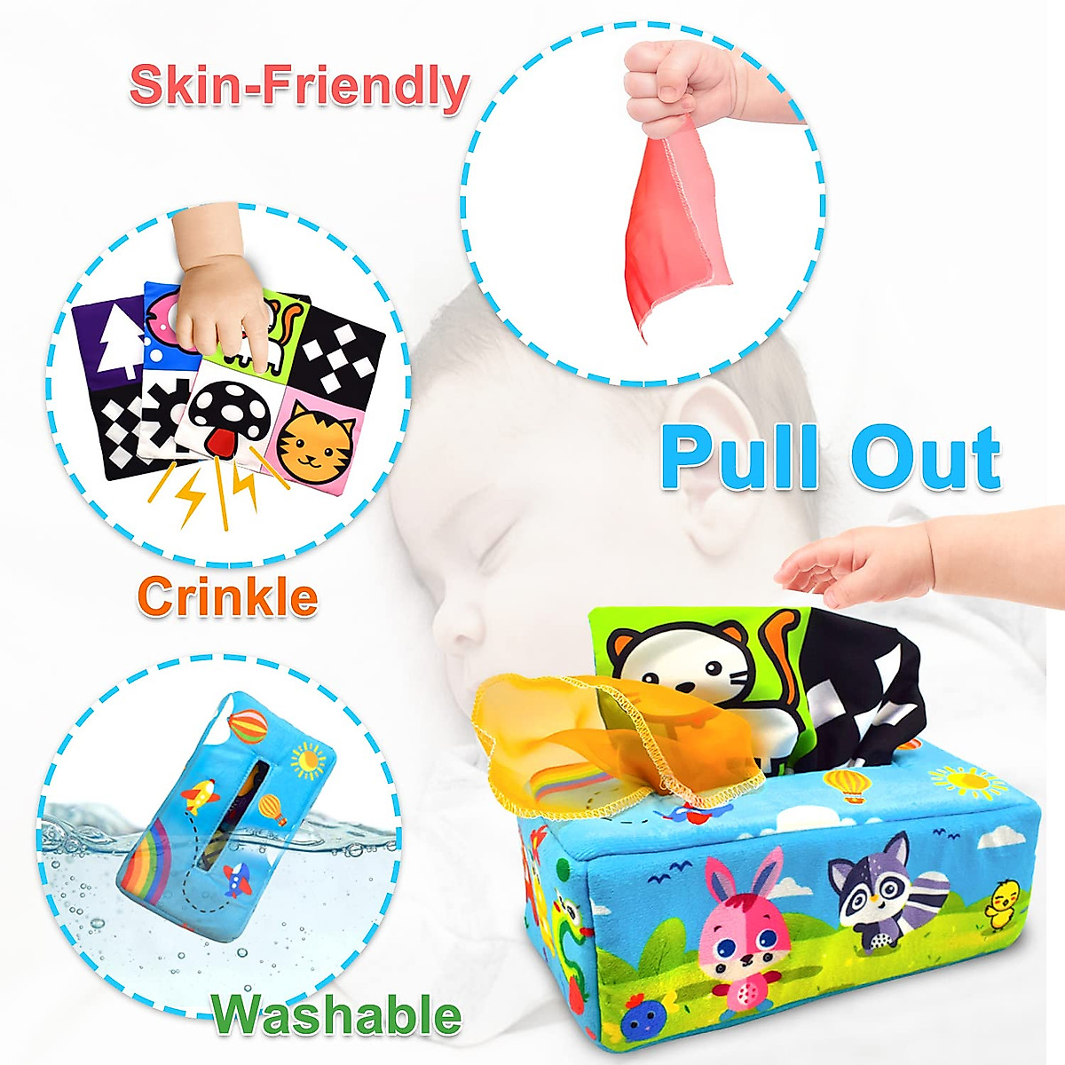 ZHQQ Magic Tissue Box Baby Toy, Montessori Sensory Toys for Babies, Infant Newborn Toddlers Sensory Toys for Year Old Boys Girls Kids Early Learning Toys Baby Gifts