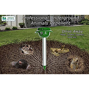 GARDEN SECRETS (2 Pack) Professional Solar Mole & Snake Repellent. Gopher Vole Snake Scorpion etc Deterrent. Keep Underground Creatures Away from Your Property Within 2-4 Weeks. Year Full Warranty!