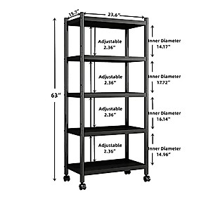 5-Tier Kitchen Bread Rack, Microwave Oven Stand, Kitchen Baker's Rack, Heavy Duty Organizer Rack, Adjustable Utility Storage Shelf for Living Room, Garage, Home and Office (Metal, Black)